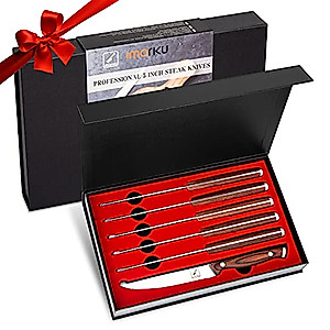 imarku Steak Knives, Steak Knives Set of 6, Japanese HC Steel Premium Serrated Steak Knife Set with Ergonomic Handle and Gift Box