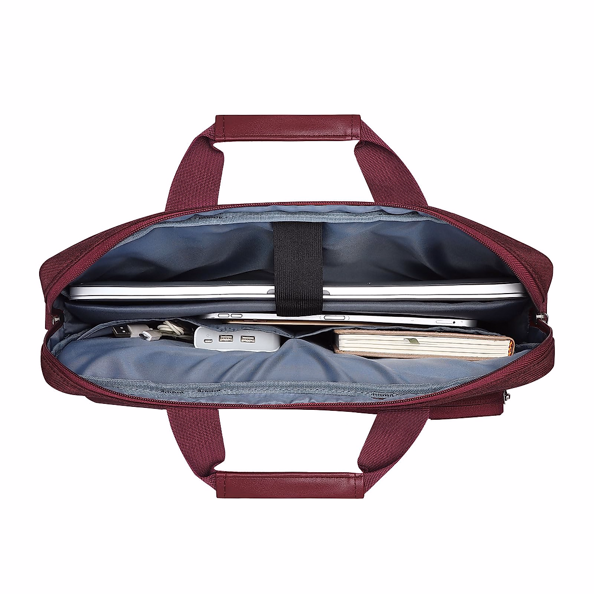 MOSISO Laptop Shoulder Bag Compatible with MacBook Air 15 M3 M2 2024 2023/Pro 16 inch M4 M3 M2 M1,15-15.6 inch Notebook with 2 Raised&1 Flapover&1 Horizontal Pocket&Handle&Belt, Wine Red