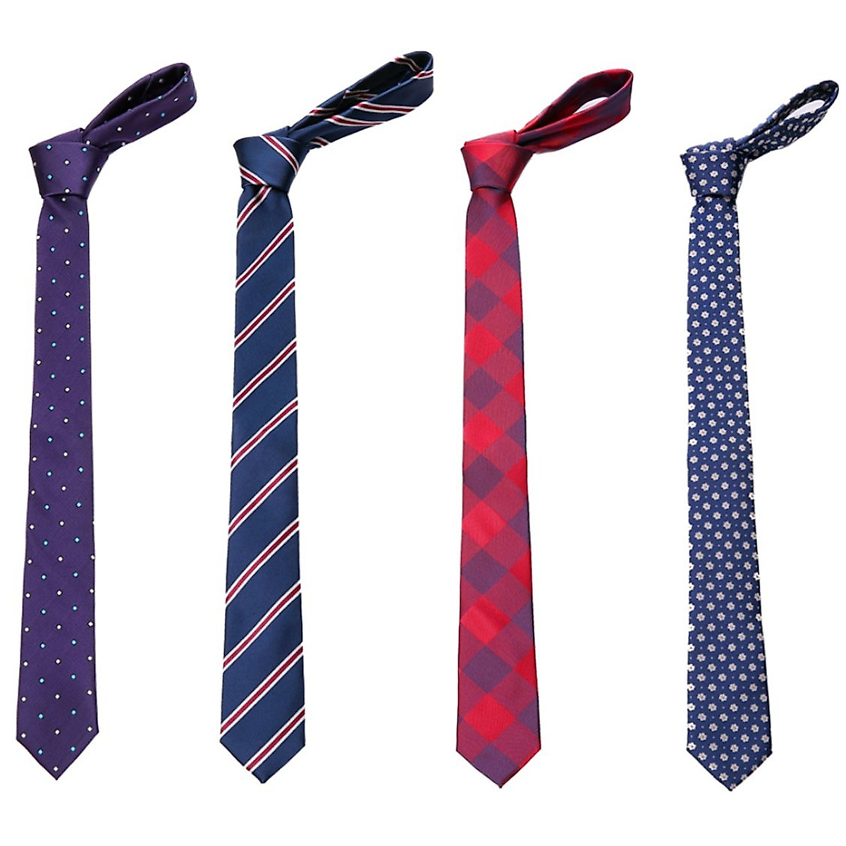 AUSKY 4 Packs Skinny Neckties for Men Boys, 2.35'' Wide Slim Ties in Different Textured Style Mixed set