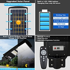 MOS LUMD Solar Street Lights Outdoor,180LEDs 9000 Lumens Solar Powered Dusk to Dawn Outdoor Lights with Motion Sensor, IP65 Waterproof Led Flood Light for Yard, Garden, Street, Parking lot