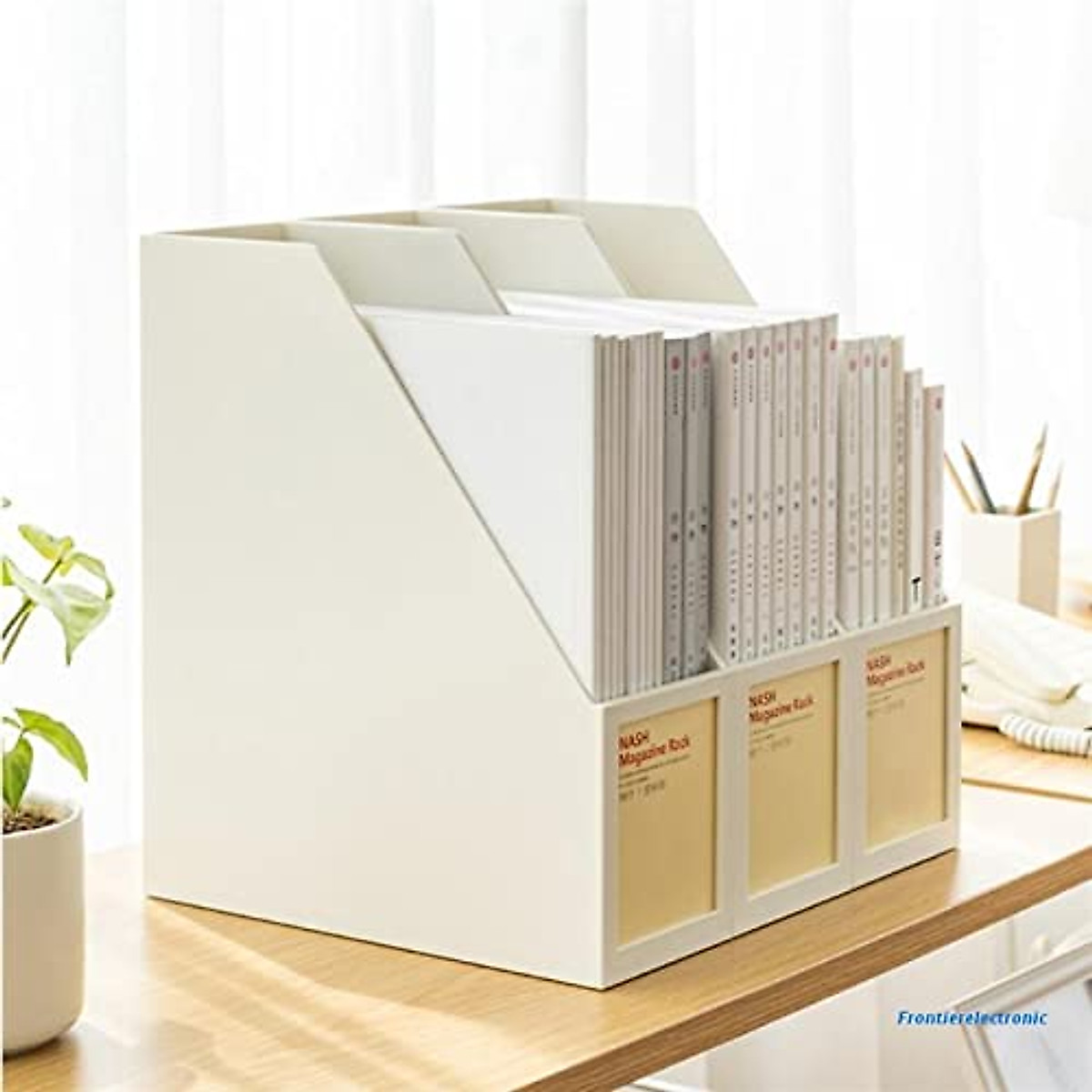 Tbkoly Bookends Multifunctional Desktop Magazine Holder Vertical Bookend Simple Inclined File Document Organizer Holder for School Deskl Bookends for Shelves (Color : White)