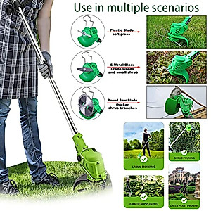 Cordless String Trimmer, 21V Electric Weed Eater Weed Wacker, with 2Pcs 2.0Ah Battery Powered, Lightweight Grass Cutter Machine Brush Cutter Edger Lawn Tool for Garden and Yard Care Pruning Trimming