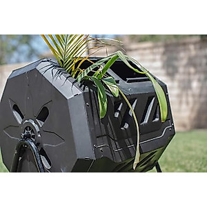 MaxWorks 50891 Compost Tumbler Bin Composter Dual Chamber 42 Gallon, Bundled with Gloves