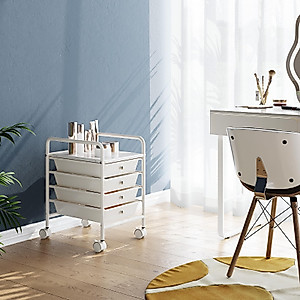 4-Tier Utility Cart with 4 Drawers, Rolling Utility Cart with 2 Lockable Wheels, Multipurpose Mobile Rolling Drawer Cart, Easy Assembly Office Bathroom Kitchen (4 Layers New)