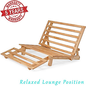 Nirvana FUTONS Queen Size Tri-Fold Wood Futon Sofa Bed Lounger Frame - (Space Saver, Natural Finish) Ideal for Small Spaces, RVs, and Dorm Furniture