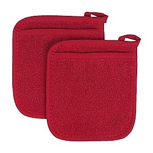 HC Covers 100% Cotton Kitchen Everyday Basic Terry Pot Holder Heat Resistant Coaster Potholder Kitchen Hot Pad for Cooking and Baking (5, Red)