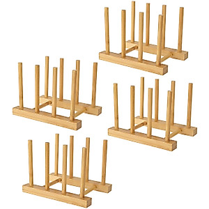 Lawei Set of 4 Bamboo Dish Rack - 3 Slots Cutting Board Racks Plate Rack Stand Pot Lid Holder for Bowl, Cup, Cutting Board and More