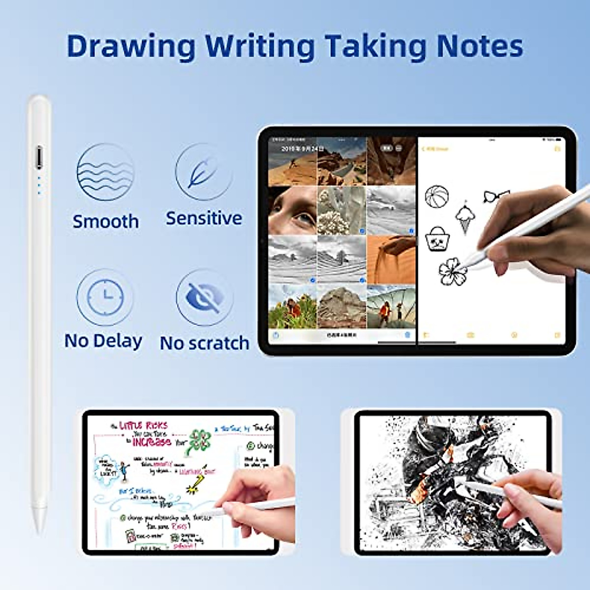 Stylus Pen for iPad with Palm Rejection,Tilt Sensitive iPad Pencil Apple Pen Compatible with iPad 10th/9th/8th/7th/6th,iPad Pro 11/12.9in,iPad Air 5th/4th/3rd,iPad Mini 6/5 Gen -for Painting Sketching