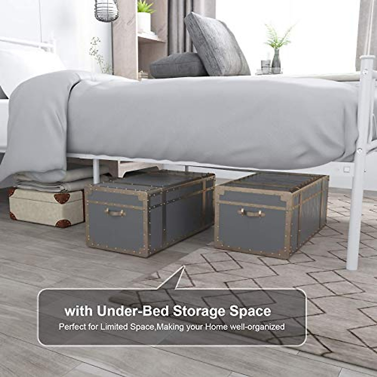 Weehom 12.7 Inch Twin Size Metal Bed Frame with Headboard Platform Bed Steel Slat Support Mattress Foundation Easy Assembly White