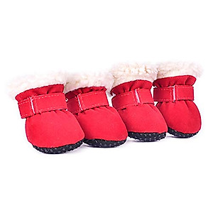 Hdwk&Hped Warm Small Dog Snow Boots Waterproof Suede Puppy Cat Booties Anti-Skid Pet Winter Shoes Red #2