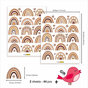 44pcs Boho Small Rainbow Wall Decals for Girls Boys Bedroom Peel Stick - Kids Wall Stickers Playroom Nursery Classroom Daycare Vintage Beige Kids Wall Stickers Playroom Bohemian Removable Wall Decals