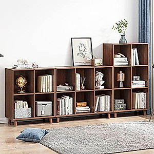 IOTXY Freestanding Open Cubes Bookcase - 2-Tier Floor Standing Wooden Storage Display Cabinet Organizer with Legs for Home Office, 6-Cubes Open Shelf Low Short Bookshelf, Walnut