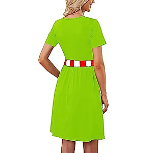 Womens Christmas Green Monster Dress Halloween Grinch Costume Dresses Fancy Flare Dress XL