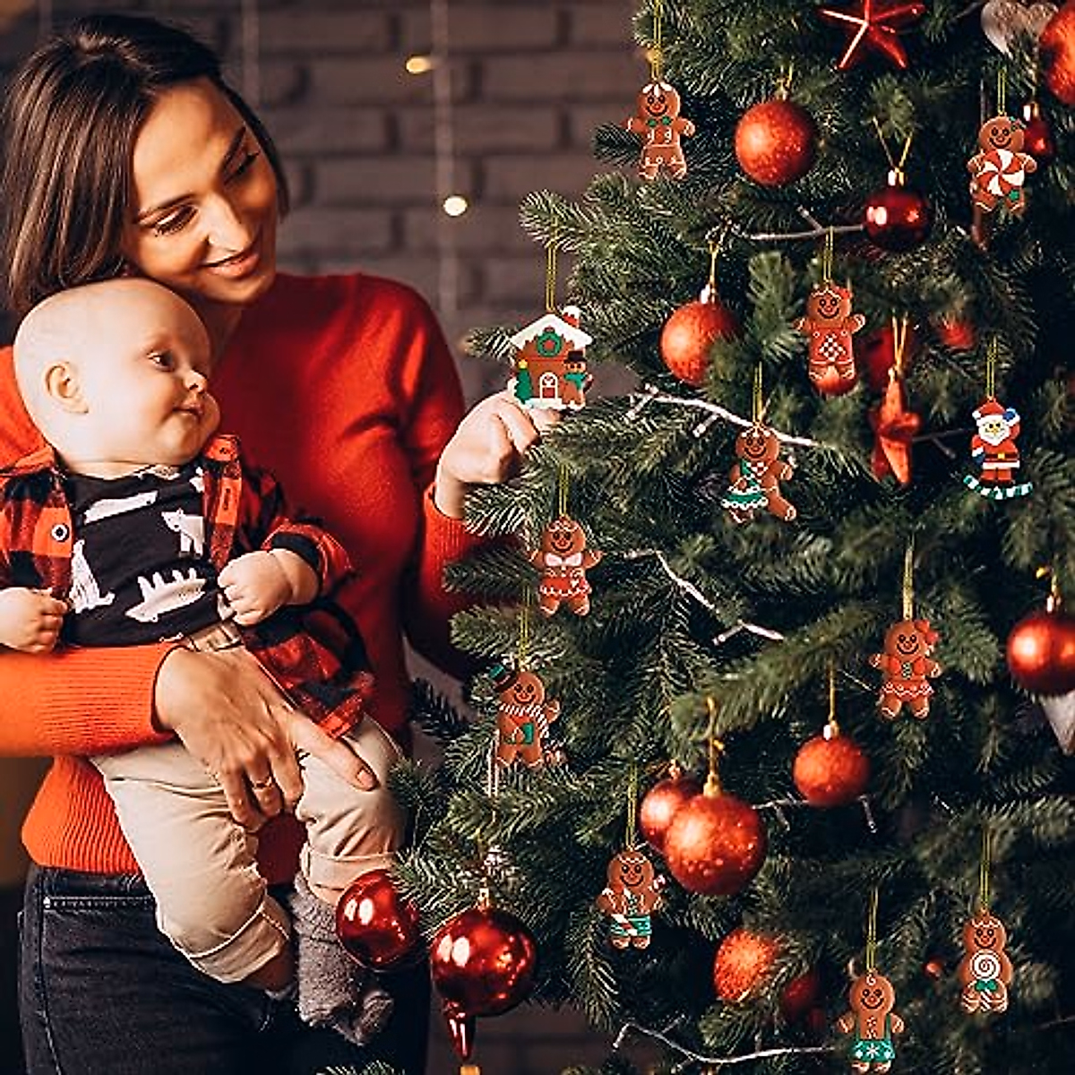 12pcs Christmas Ornaments Cute Santa Claus Xmas Tree Decorations Plastic Figurines Ornaments with Sugar Cookie House for Christmas Tree Hanging Party Ornaments DIY Decor 3 Inch Tall