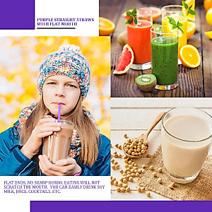 FERCAISH 200 Pcs Purple Disposable Plastic Straws, DIY Creative Handmade Flower Straws - Disposable Fruit Juice Beverage Plastic Straw for Wedding Birthday Party(10.2inches)