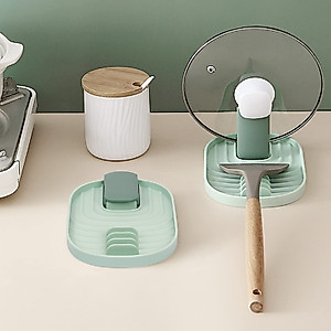 FYY Spoon Rest, Kitchen Utensil Holder with Drip Pad Heat-Resistant BPA-Free Spoon Holder with Foldable Pot Lid Holder for Stove Top Countertops Organizer for Spoons, Ladles, Spatulas, Lids - Green