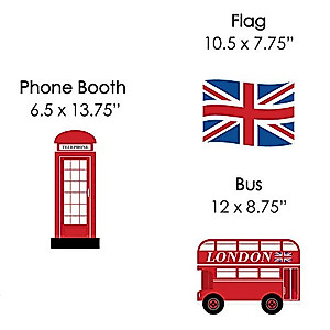 Big Dot of Happiness Cheerio, London - Union Jack Flag, Double-Decker Bus and Red Telephone Booth Lawn Decorations - Outdoor British UK Party Yard Decorations - 10 Piece