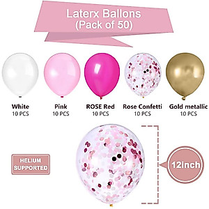 Pink Gold Confetti Latex Balloons, 50pcs 12 inch Pink and Gold Metallic White Balloons for Birthday Wedding Baby Shower Party Decorations