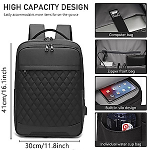 Xdalula 15.6 Inch Backpack Women Men Work Bag Fashion with USB Port, Waterproof Backpacks Nurse Stylish Travel Bags Casual Daypacks for, Business, Black