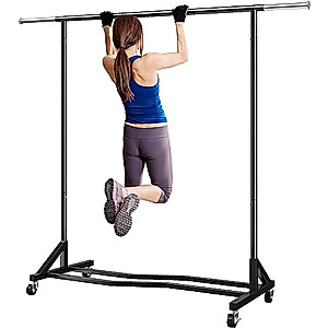Raybee 77" W Clothing Rack Heavy Duty Clothes Racks for Hanging Clothes Rolling Clothes Rack with Wheels Portable Garment Rack Metal Clothing Rack Hold 265lbs Black 77''W×66''H×24''D