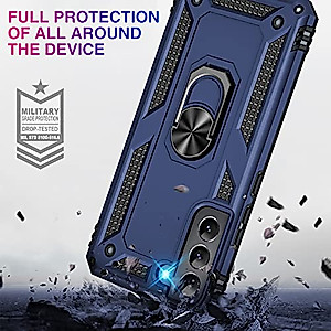 Vaki for Samsung Galaxy S22 5G Case with Built in Screen Protector Military Grade Hard Rugged Cover Heavy Duty Armor Galaxy S22 Phone Cases with Metal Ring Kickstand Shockproof Blue