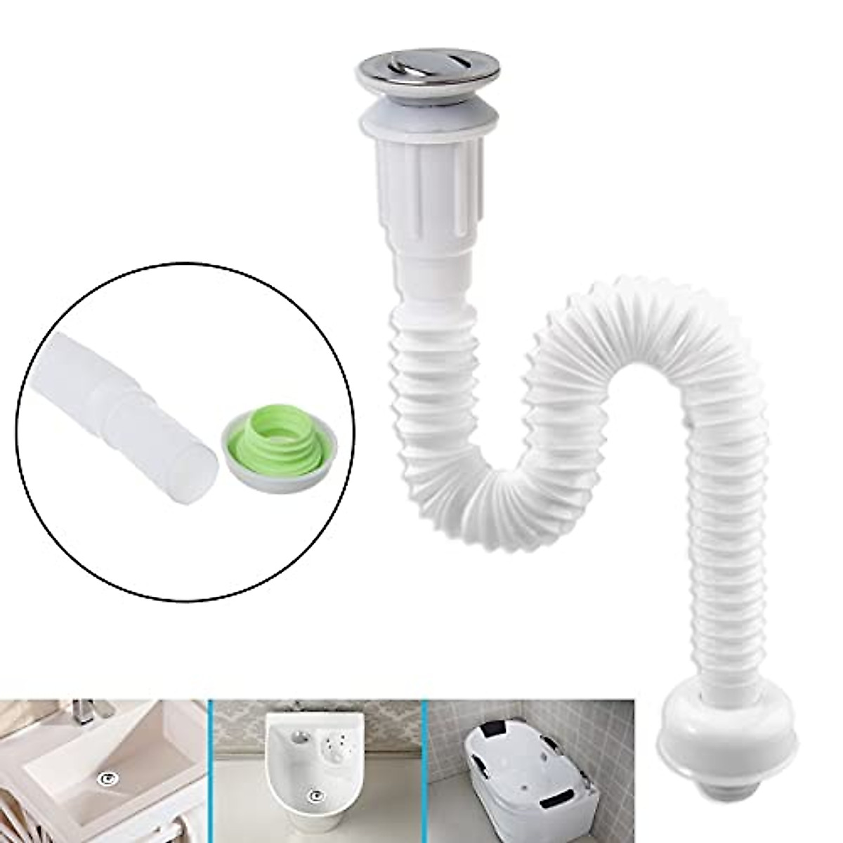 LMMDDP Universal Kitchen Cover Up Basin Sink Water Strain with Flexible Flume Pipe Kit