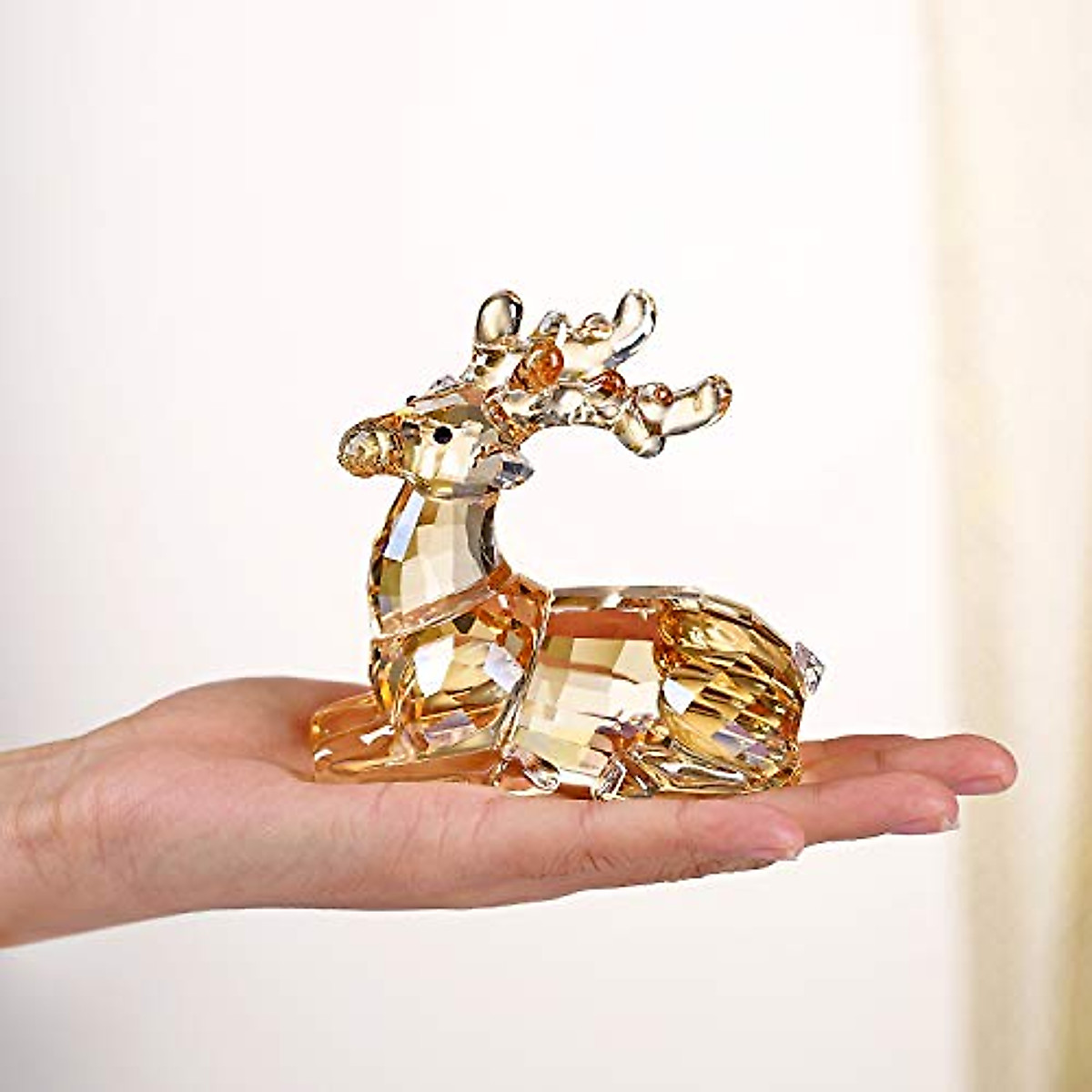 DOJOZ Crystal Deer Animals Lovely Elegant Craft Decorations for Home Ornaments Christmas Collectible Birthday Gifts Reindeer Figurines (Gold)