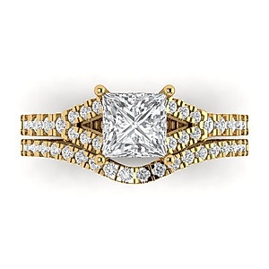 3.36 ct Princess Cut Clear Simulated Diamond 14k Yellow Gold Solitaire W/Accents Wedding Engagement Promise Ring size 8