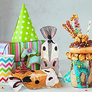 150 Pcs Horse Party Favor Bags Horse Candy Treat Bags Cellophane Bags Party Goody Favors with 200 Silver Twist Ties for Horse Party Favors Western Cowboy, Cowgirl and Farm Birthday Party Supplies