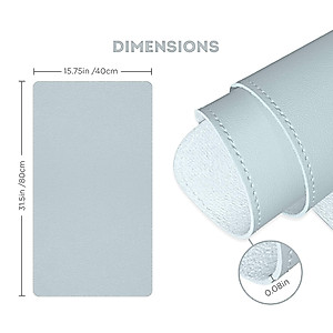 FTC Leather Desk Pad and Blotter, Non-Slip PU Suede Base (Smokey Blue 31.5 X 15.75), Stitched Mouse Pad for Office, Computer Gaming, Keyboard and Protector Writing Mat