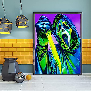 Chuangyi 5D DIY Diamond Art Painting by Number Kits, Horror Movie Round Full Drill Crystal Rhinestone Embroidery Diamond Arts for Home Wall Decor 16X20 inch