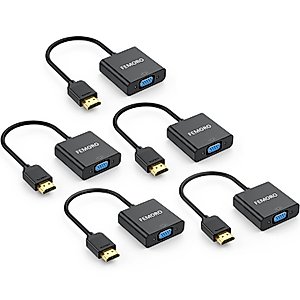 FEMORO HDMI to VGA Adapter Converter 5-Pack (Male to Female) for Computer, Desktop, Laptop, PC, Monitor, Projector, HDTV, Chromebook, Raspberry Pi, Roku, Xbox and More - Black