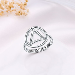 DAOCHONG Sobriety Rings for Women Sterling Silver AA Alcoholics Anonymous Ring Open Circle Karma Ring for Women Size 8
