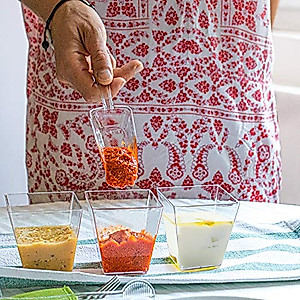 The Gourmet Goose 20 Dessert Cups & Candy Containers, 12 Plastic kitchen Scoops, 12 Tongs, Plastic Cups for Party, Appetizer Cups, Reusable Ice Cream Bar Accessories for Parties, Buffets