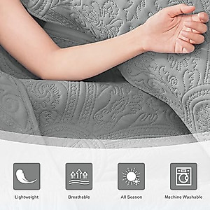 GRT Grey Quilt Sets King Size with Pillow Shams - Lightweight Reversible Quilt Bedding Set, Ultra-Soft Microfiber Modern Bedspread Coverlet Set for All Season (1 Quilt, 2 Pillow Shams)