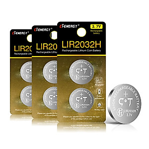 CT-ENERGY Rechargeable 2032h Batteries 6 Pack for Air Tag,3.7V High Capacity 70mAh Lir2032h Batteries for Car Key Fob,Replace 3V CR2032 Battery