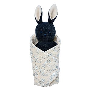 Manhattan Toy Embroidered Plush Bunny Baby Rattle + Soft Cotton Burp Cloth, 16 x 16 Inches