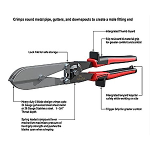 JOUNJIP 5-Blade Sheet Metal Crimper- Hand Crimper HVAC Tool for 24-28 Gauge Ductwork Downspout and Stove Pipe