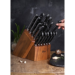Cangshan TV2 Series 1023053 Swedish 14C28N Steel Forged 17-Piece Knife Block Set, Acacia