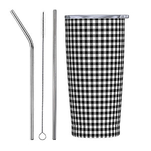 Yaxongx 20oz Tumbler Classic Plaid Double Wall Vacuum Insulated Coffee Mug with Lid and Metal Straw Brush Reusable Stainless Steel Water Bottle Travel Cup Gifts for Car Ice Drinks Hot Beverage