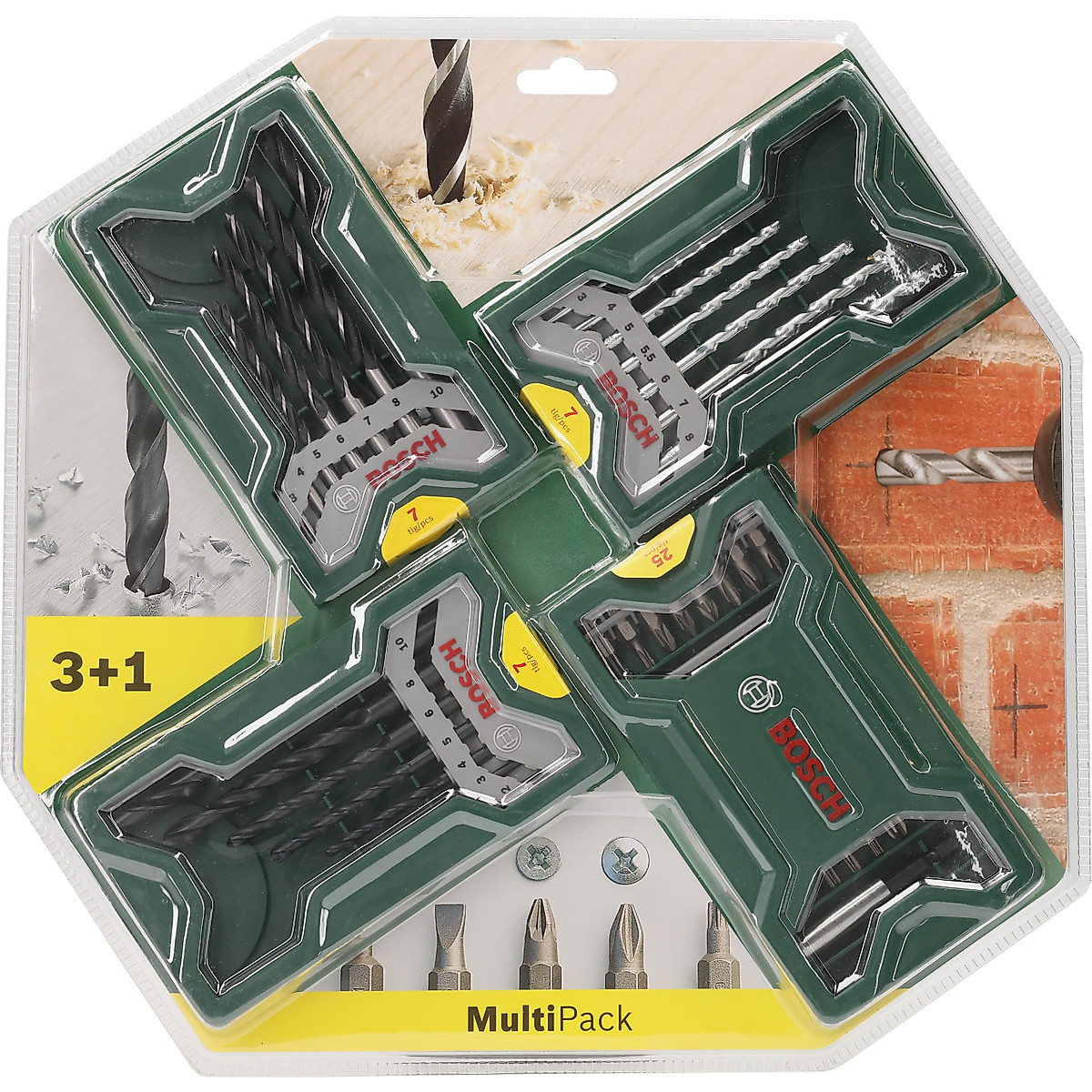 Bosch 2607017071 3 Plus 1 Mini X-Line Set New Drill Bits, Silver/Black