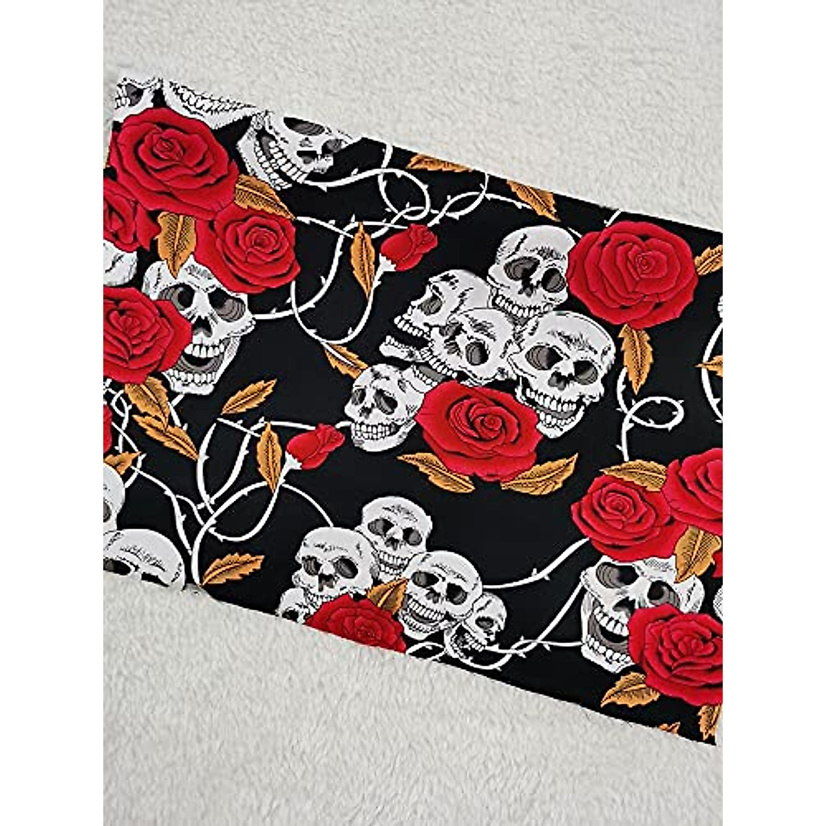 PUMCRAFT Sewing Fabric 4pcs 30 X 25cm Rose Skeleton Skull Cotton Fabric Floral Ghost Halloween Sewing Clothing Tissue Telas Textile Patchwork Bundle DIY - 30cm X 25cm Fabric Patchwork Craft