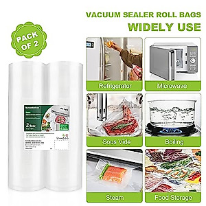 Bonsenkitchen Vacuum Sealer Bags, 11 in x 50 ft Rolls 2 Pack Seal Bags for Food Storage Saver, BPA Free, Commercial Grade Textured Food Roll Bags, Customized Size Bag for Sous Vide Cooking & Meal Prep