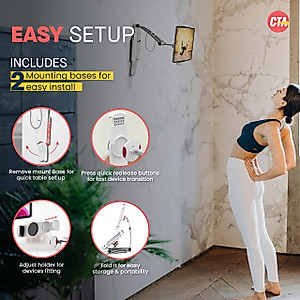 3-in-1 Tablet Mount – CTA Multipurpose Support Desk Base for All iPad Tablets 7-13" - Made for Wall Mount - Under Cabinet & Desk Mount - Silver (PAD-KMS)