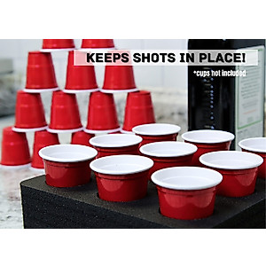 Polar Whale 2 Shot Glass Holders Organizer Modern Tray for Home Kitchen Bar or Club Party Durable Black Foam Serving Rack Each Holds 9 Shots