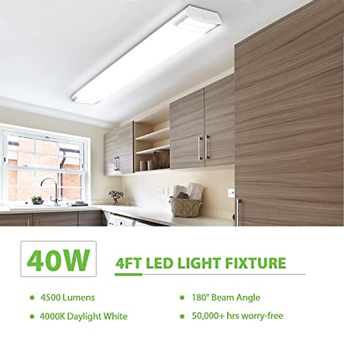 ANTLUX 4FT LED Flush Mount Puff Lights, 40W 4500LM Linear Light, 4000K Neutral White, 4 Foot Integrated LED Wraparound Ceiling Lighting Fixtures for Kitchen Laundry, Fluorescent Replacement, 4 Pack