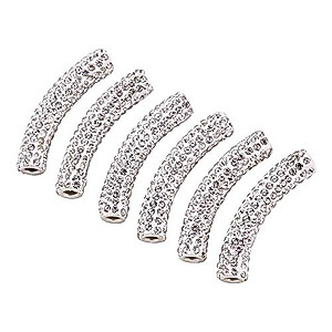 Beadthoven 10pcs 45x9mm Tube Brass Middle East Rhinestone Beads Silver Clay Pave Round Beads Disco Rhinestone Crystal Shamballa Beads for Jewelry Making Handmade Crafts Accessories Supplies