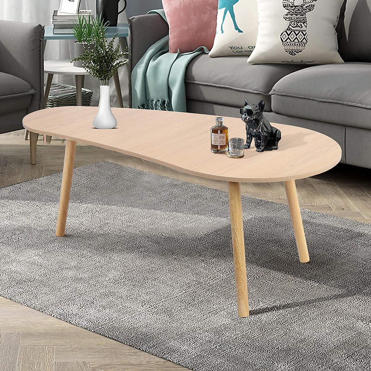 GIFZES Small Coffee Table, Mid Century Modern Tea Table for Living Room Center Minimalist Display Coffee Table, Cloud Shape Oval Wood Table, White Coffee Tables for Small Space 40"Lx20"Wx16"H (Mango)