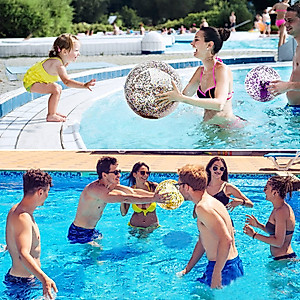TURNMEON 5 Pack Sequins Beach Ball Jumbo Pool Toys Balls 16 Inch 24 Inch Giant Confetti Glitters Inflatable Clear Beach Ball Swimming Pool Water Beach Toys Outdoor Summer Party Favors for Kids Adults