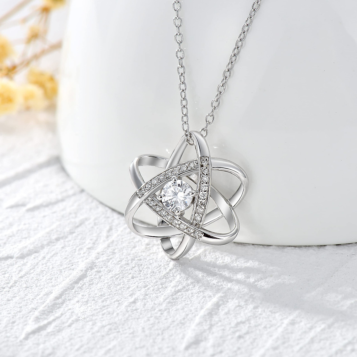 Natural Diamond Celtic Love Knot Necklace for Women,Endless Flower Pendant Necklace Set with 5mm Moissanite 925 Sterling Silver Jewelry Anniversary Valentine's Day Birthday Gifts for Her 18"-20"